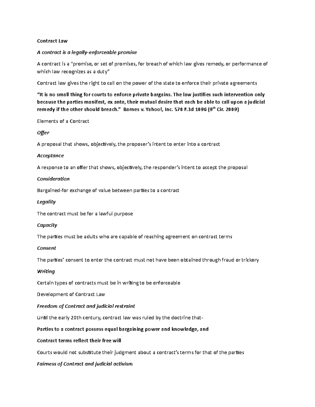 Contract Law - Summary Introduction to Law - Contract Law A contract is ...