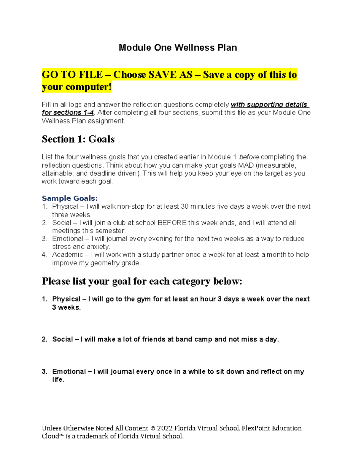 Module one wellness plan - Module One Wellness Plan GO TO FILE – Choose ...