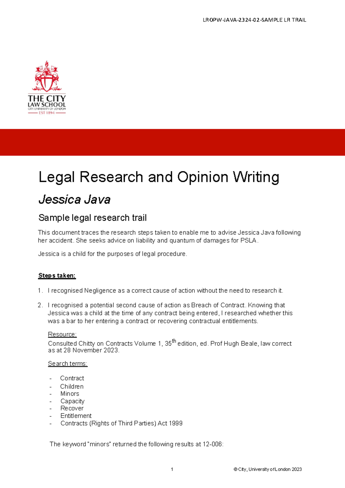 Java sample trail - Legal Research - 1 © City, University of London ...