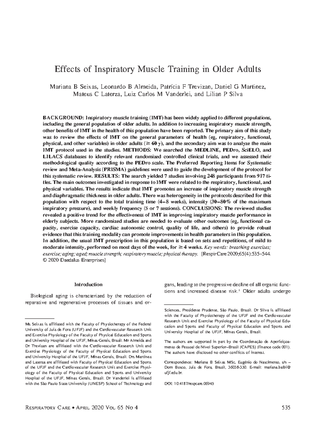 Efects OF Inspiratory Muscle Training IN Older Adults - Effects of ...