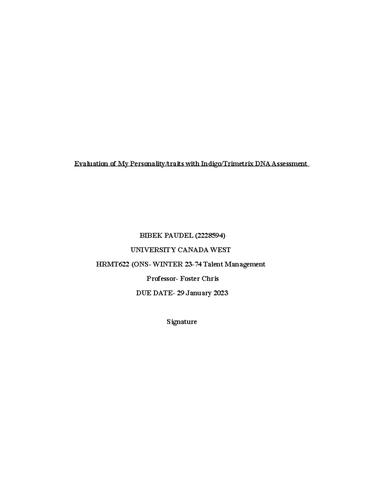 Indigo Assignment - Evaluation of My Personality/traits with Indigo ...