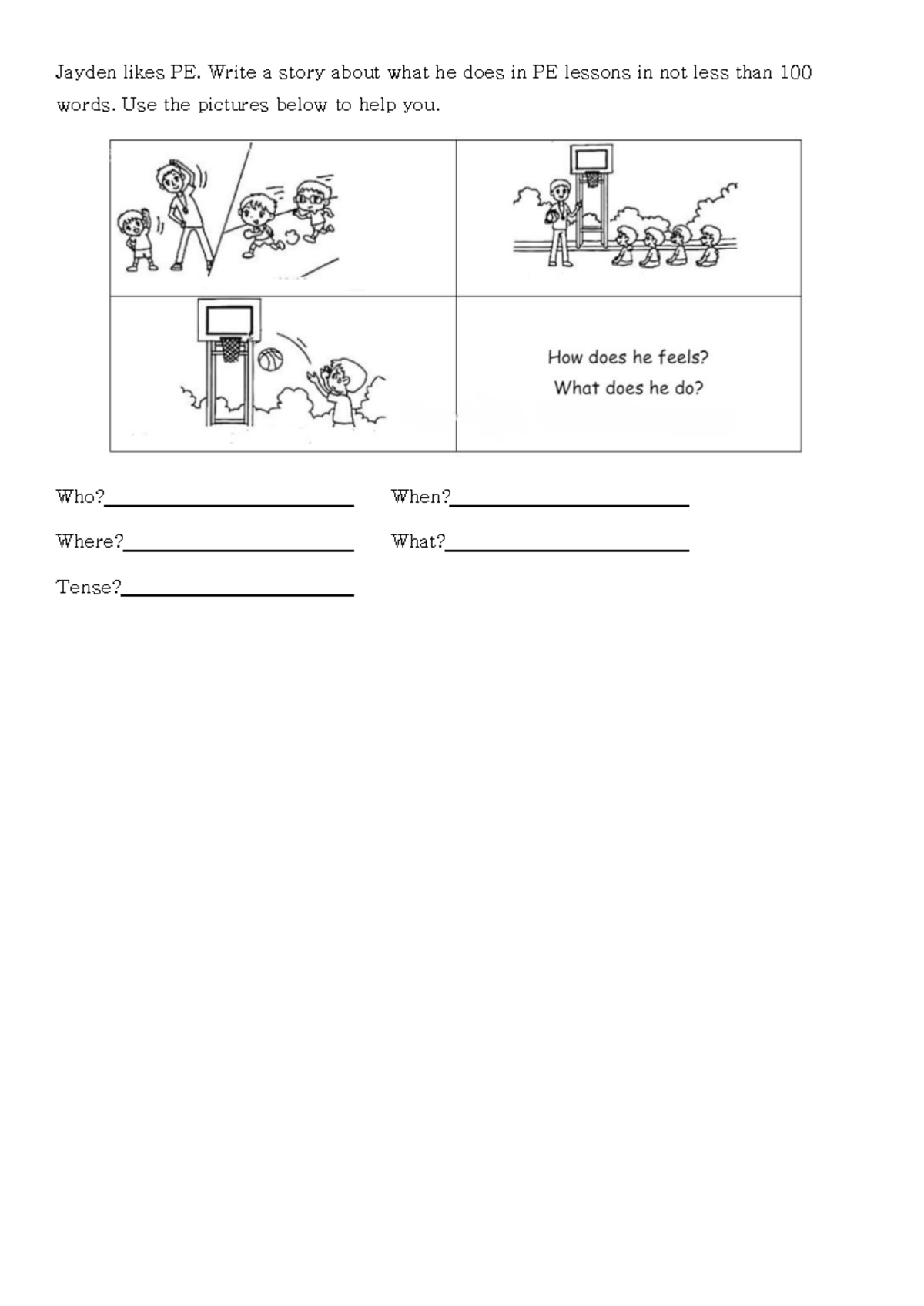 P3 English Composition Ex1 - English Primary - Jayden likes PE. Write a ...