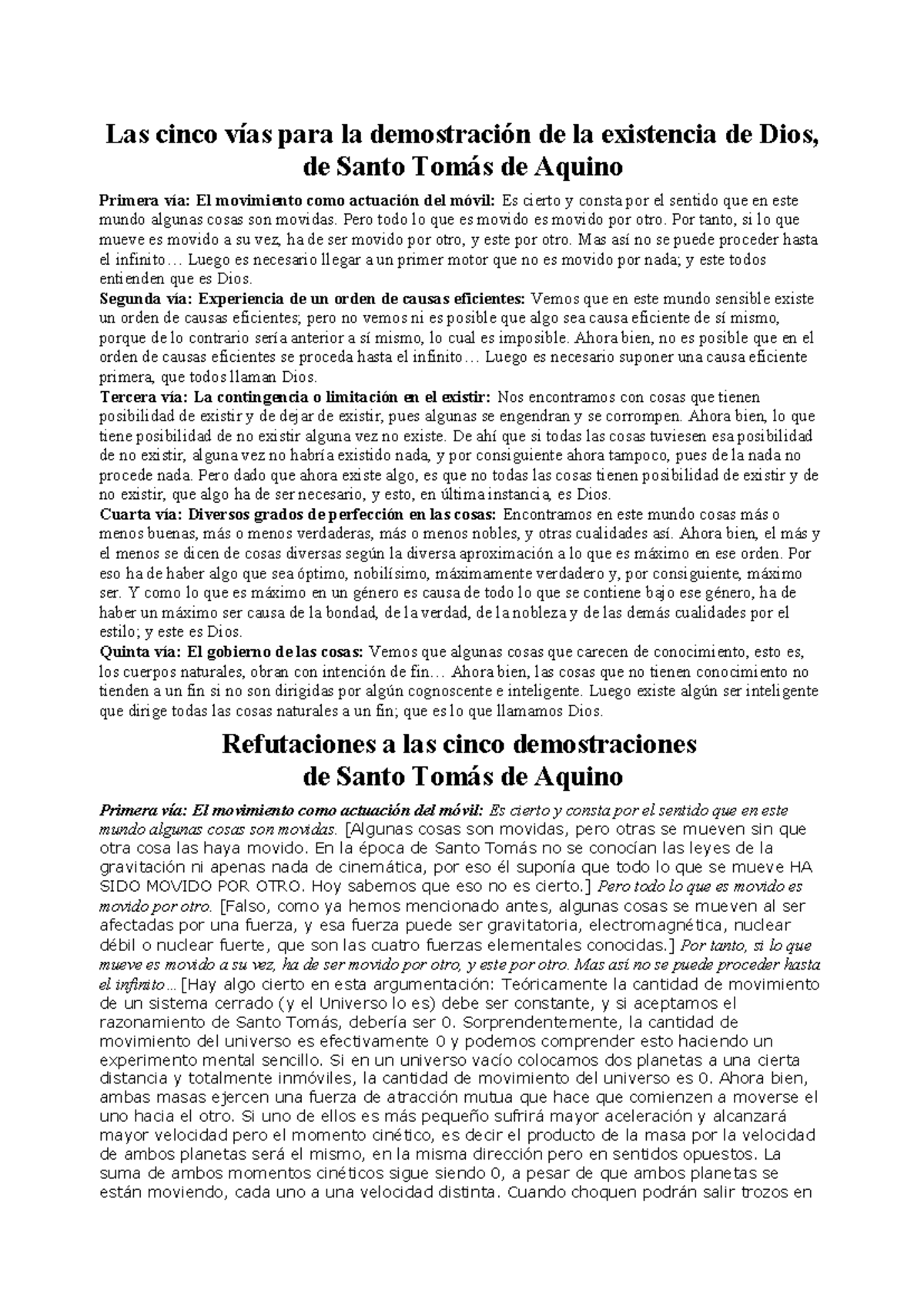 Aquino, Santo Tomas de - Las cinco vías para la demostraciòn de la existencia De dios - Las ...
