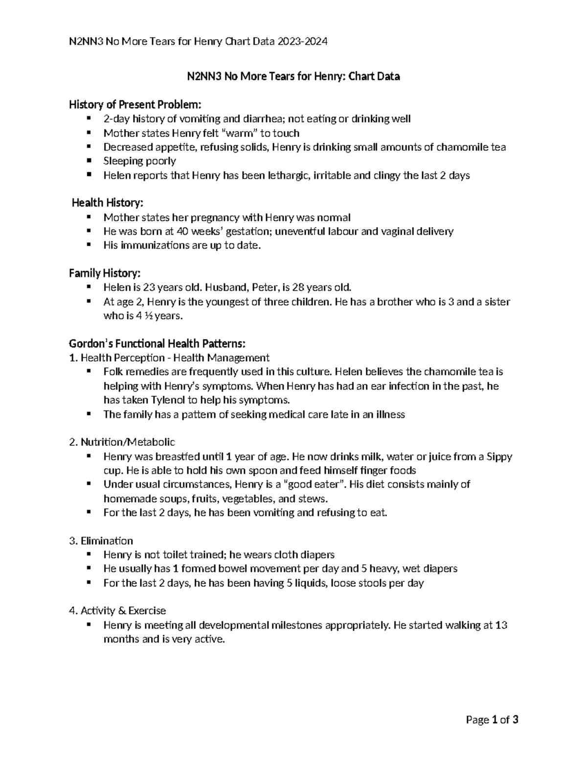 PBL chart data nursing 2nn3 - N2NN3 No More Tears for Henry Chart Data ...