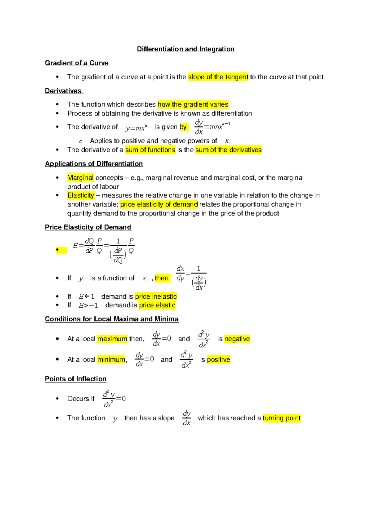 Differentiation and Integration - Differentiation and Integration ...