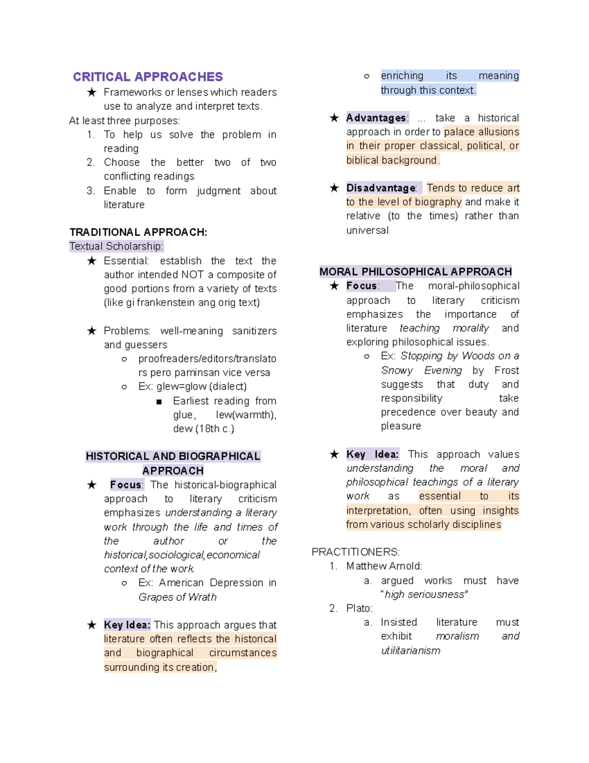 LIT Theoryu Reviewr - Brief summarization of lectures - CRITICAL ...