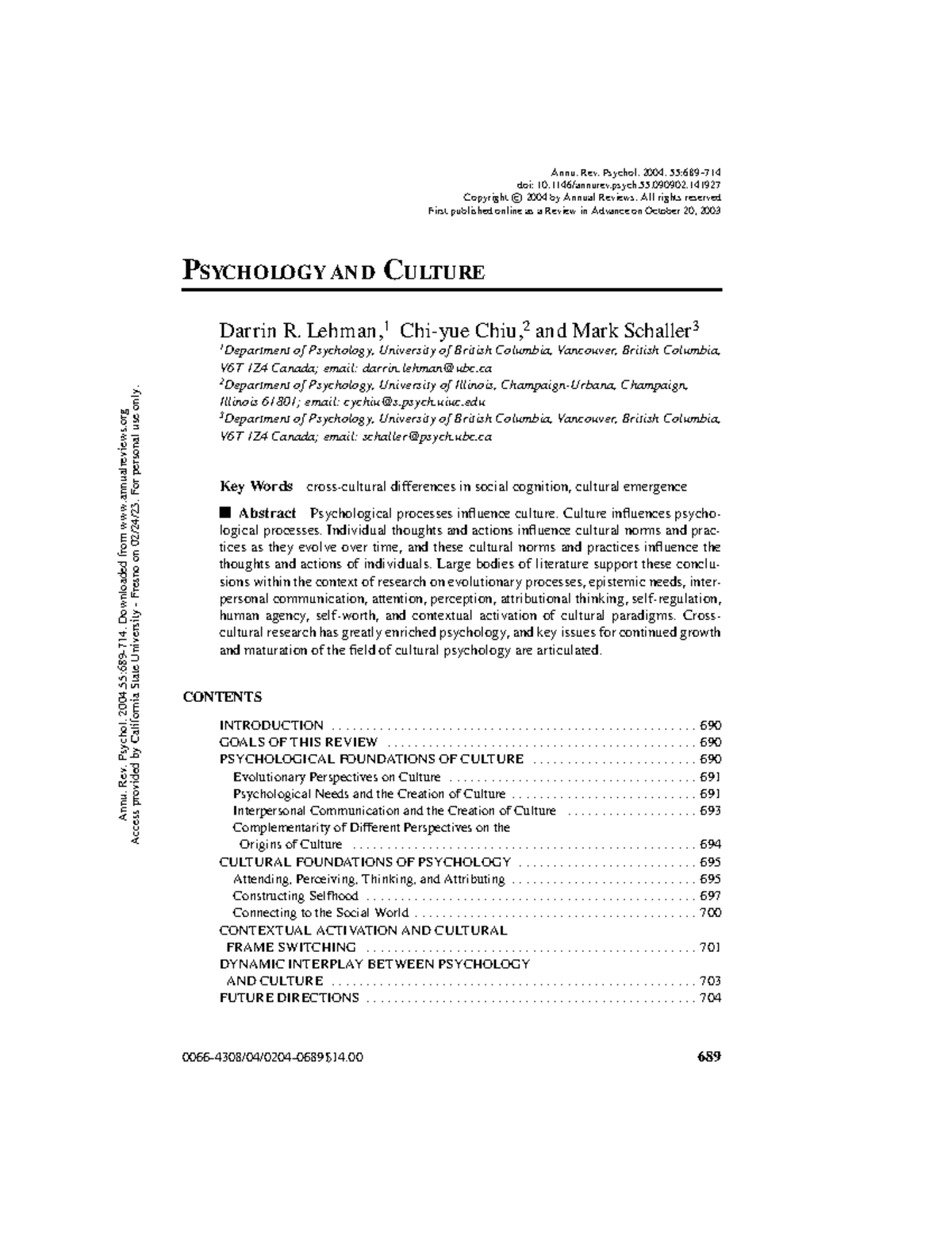 Annurev.psych.55 - psychology - Annu. Rev. Psychol. 2004. 55:689– doi ...