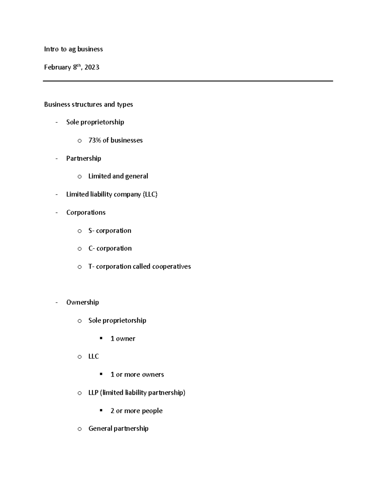 Intro to agribusiness 2-8 - Intro to ag business February 8th, 2023 ...