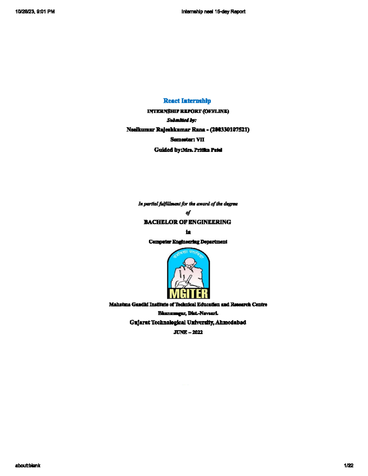 Internship report - any - Computer Engineering - Studocu