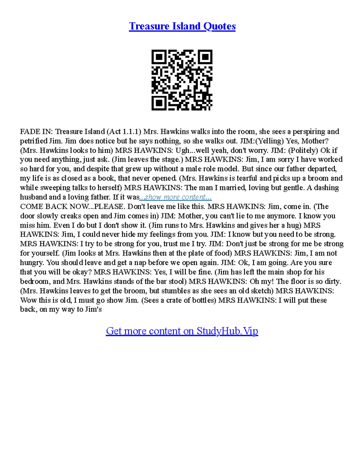 Treasure Island Essay - Treasure Island Quotes FADE IN: Treasure Island ...
