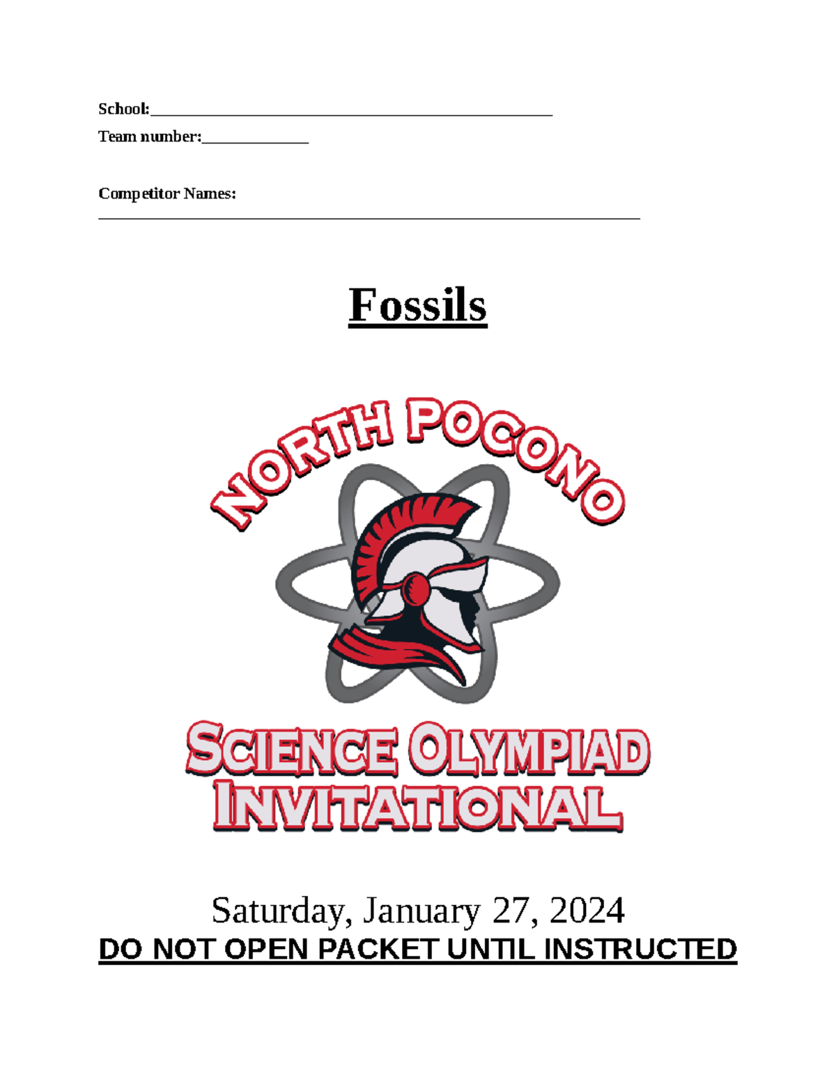 Fossil Test Key School Team Number