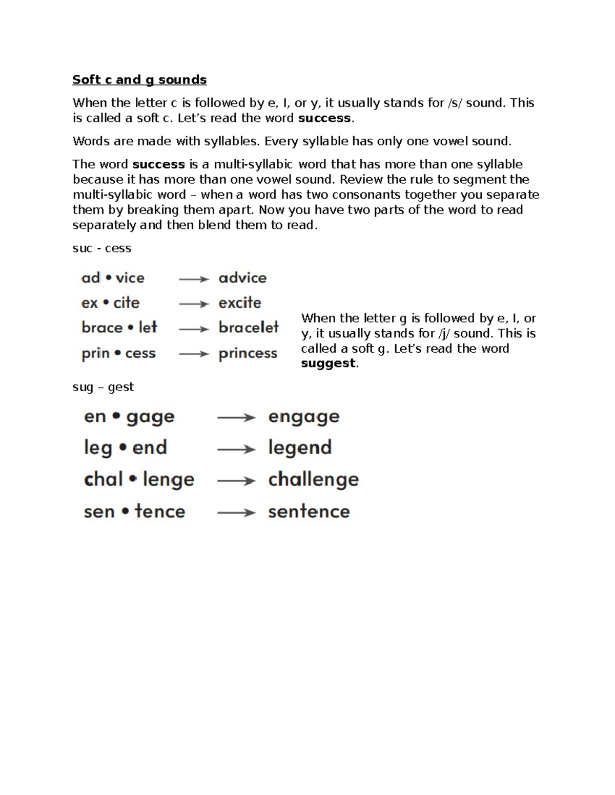 Soft C & Soft G Rules - Student Practice Page - Soft c and g sounds ...