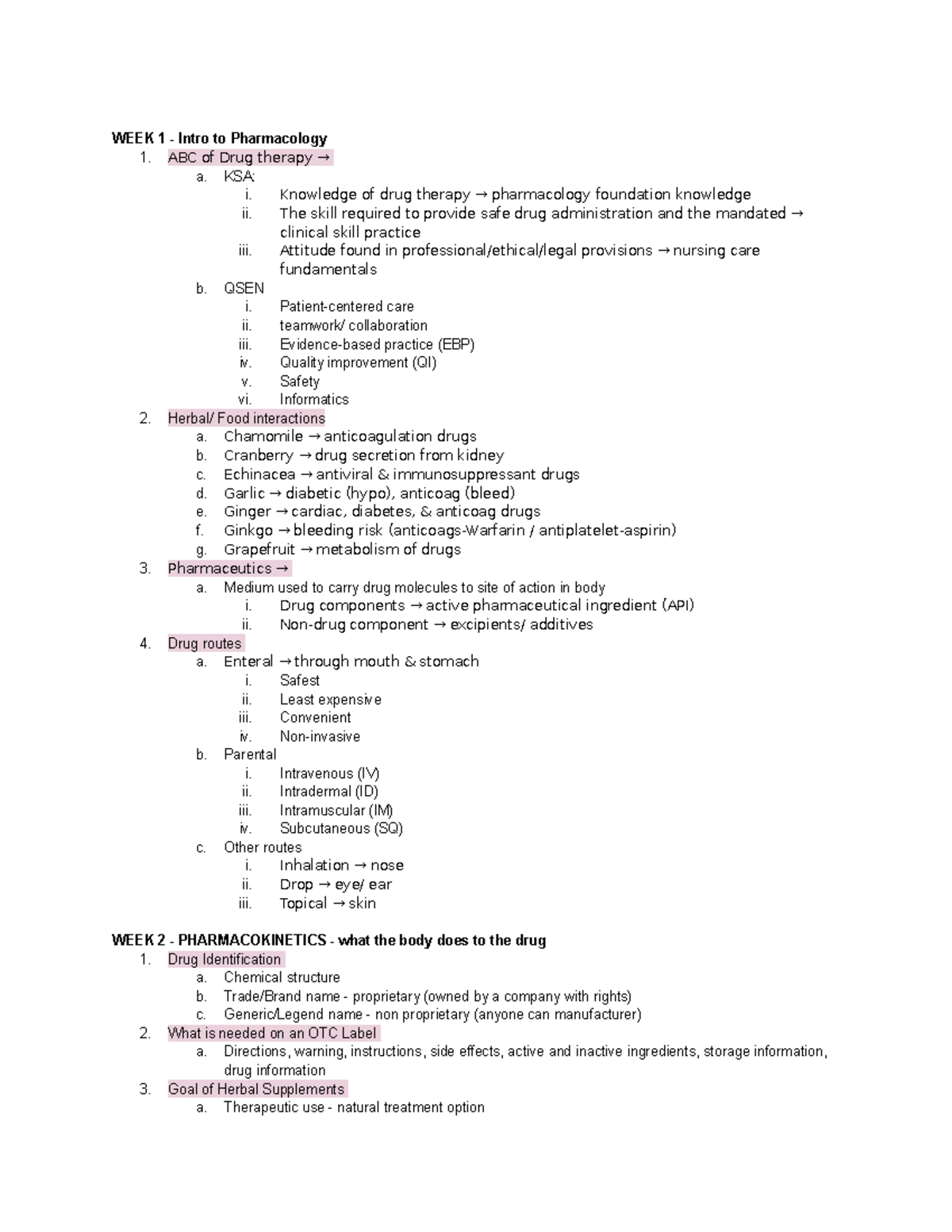 Pharm final study guide - WEEK 1 - Intro to Pharmacology 1. ABC of Drug ...