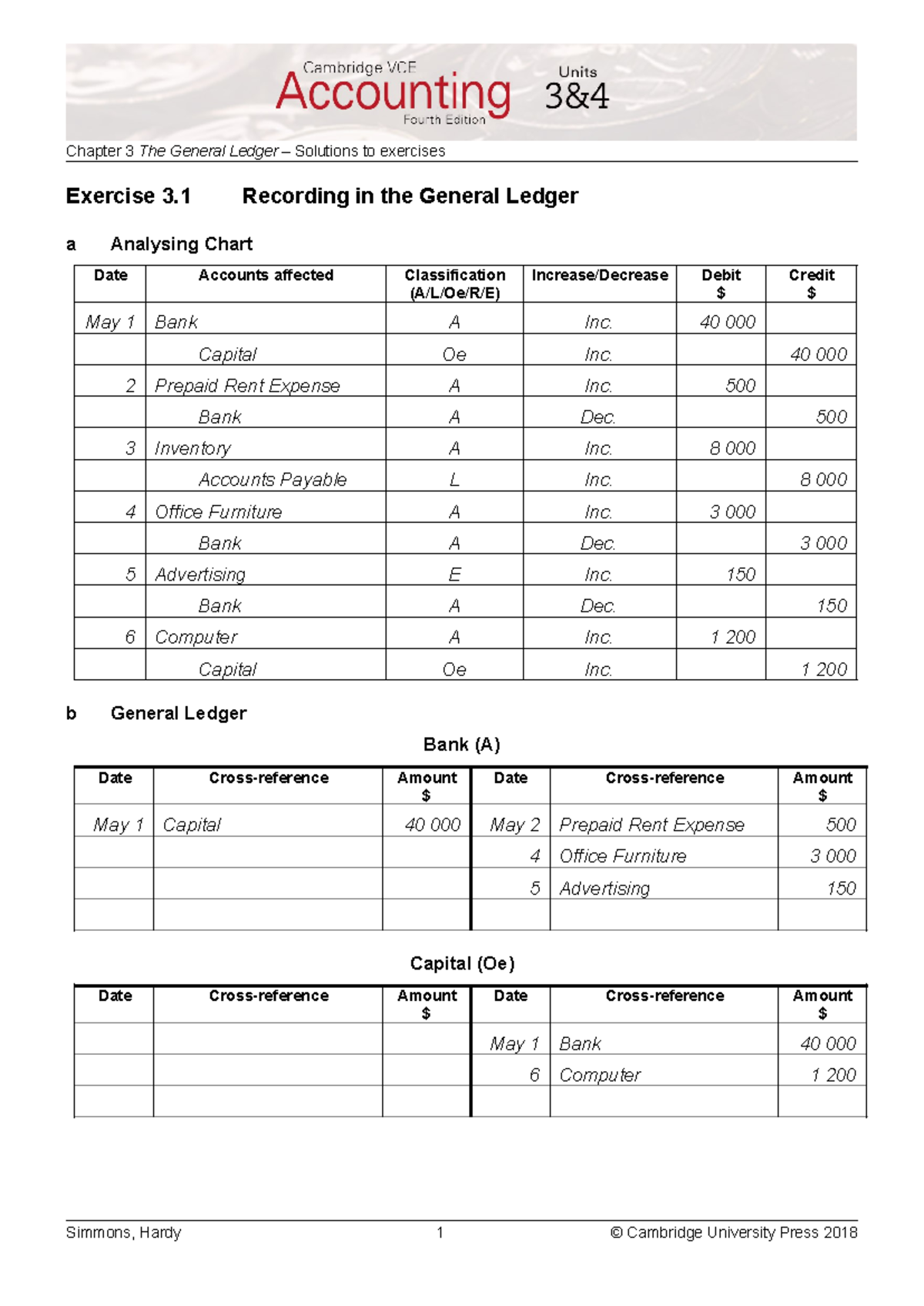 Ch03The General Ledger Exercise Solutions - Exercise 3 Recording in the ...