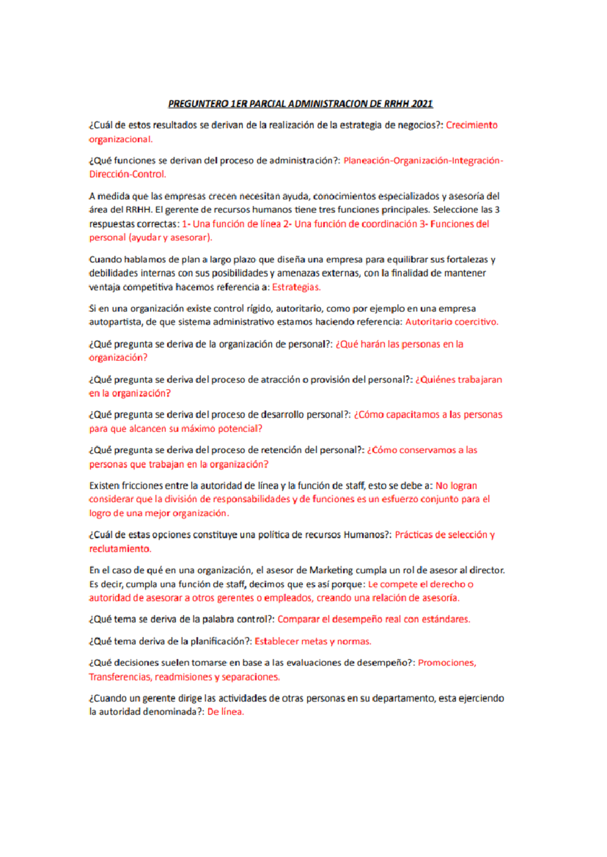Preguntero 1er parcial adm de recursos humanos - PREGUNTERO 1ER PARCIAL ADMINISTRACION DE RRHH ...