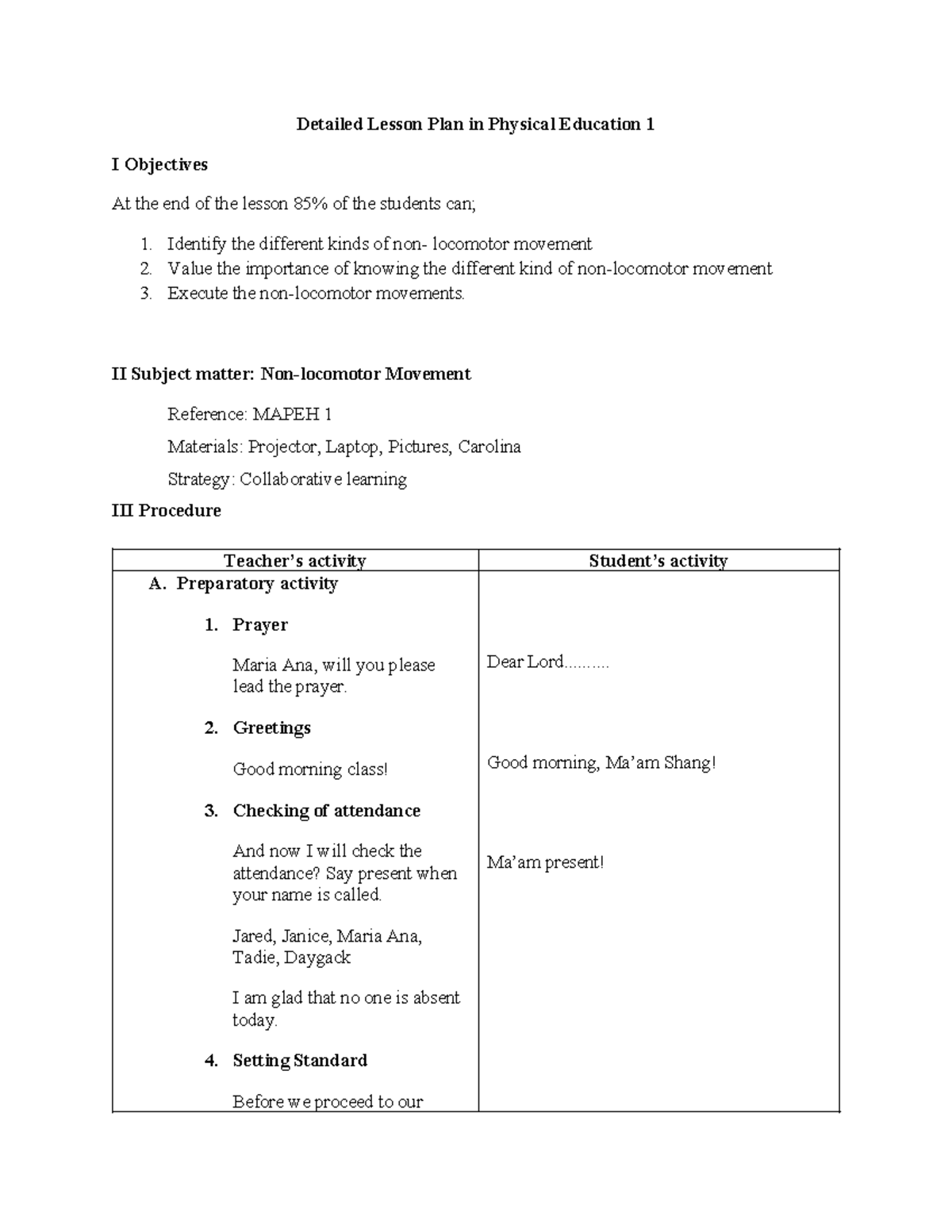 Lesson Plan Basalo - yes - Detailed Lesson Plan in Physical Education 1 ...