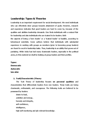 Sec - notes - LEADERSHIP Leadership is the ability to guide, inspire ...