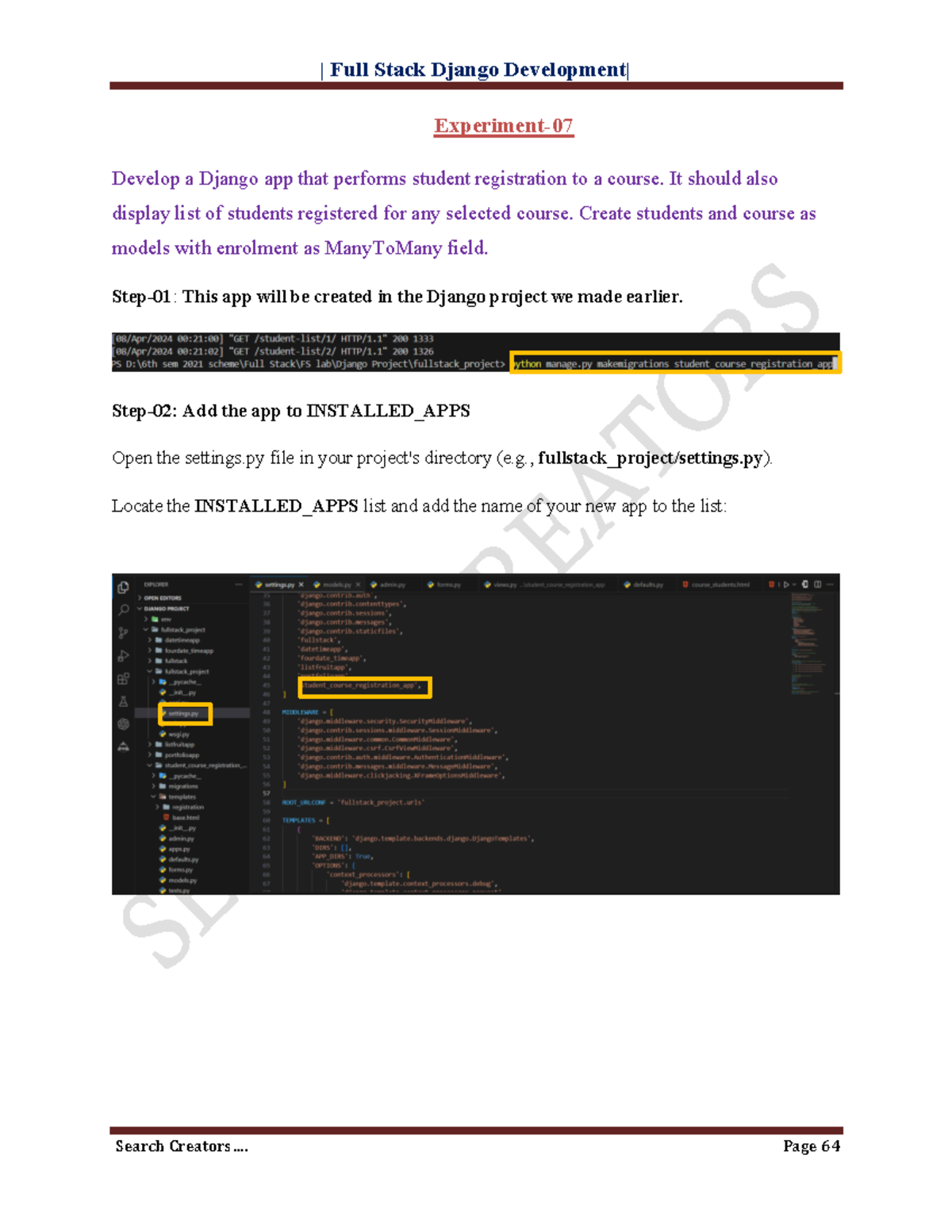 Experiment-07 Full Stack Django Search Creators - Experiment- Develop a ...