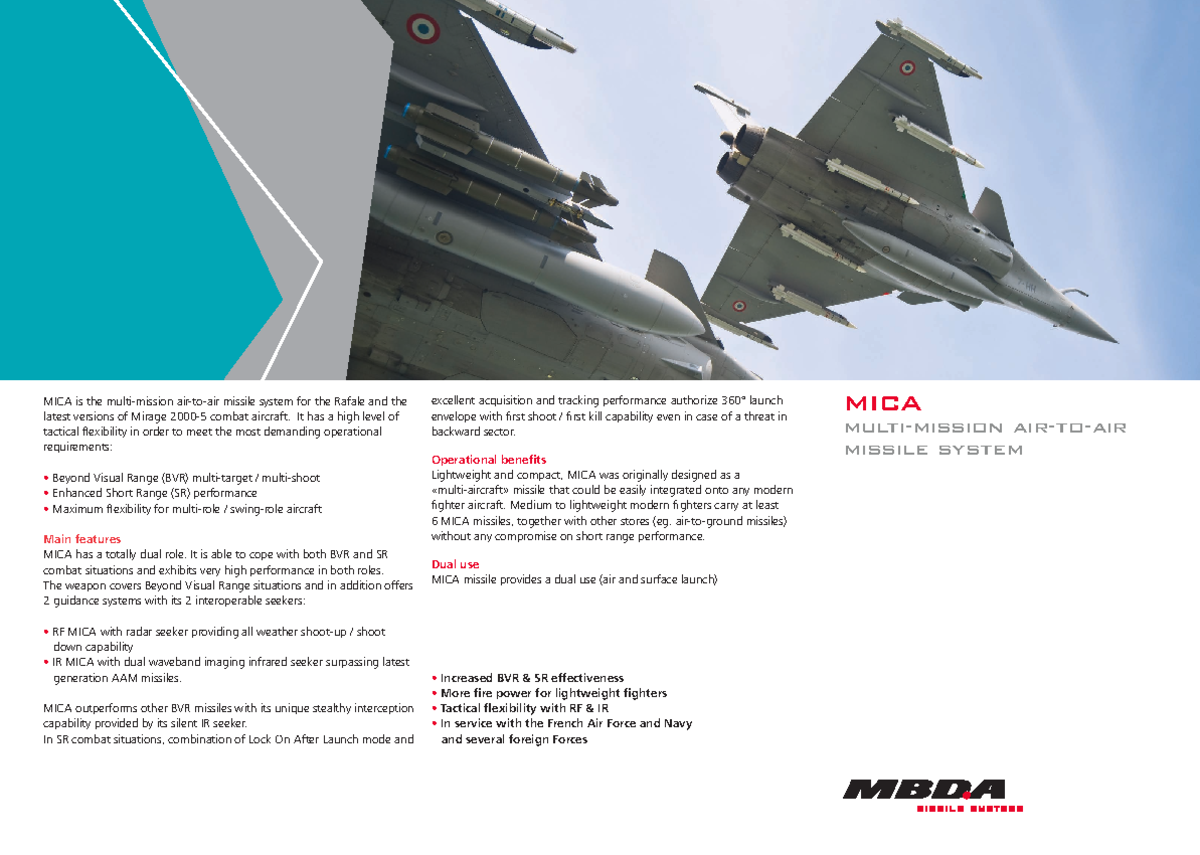 MICA - Mica - MICA is the multi-mission air-to-air missile system for ...