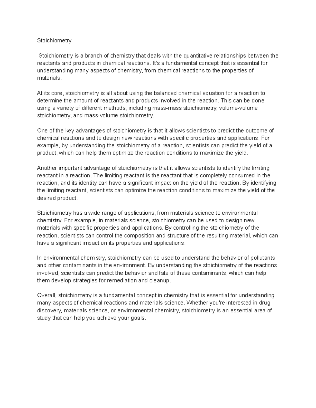 Stoichiometry - very hard class - Stoichiometry Stoichiometry is a ...