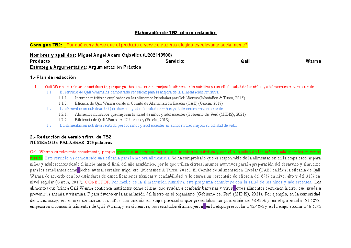 TB2 Acero Miguel 202113508 - Elaboración de TB2: plan y redacción Consigna TB2: ¿Por qué ...