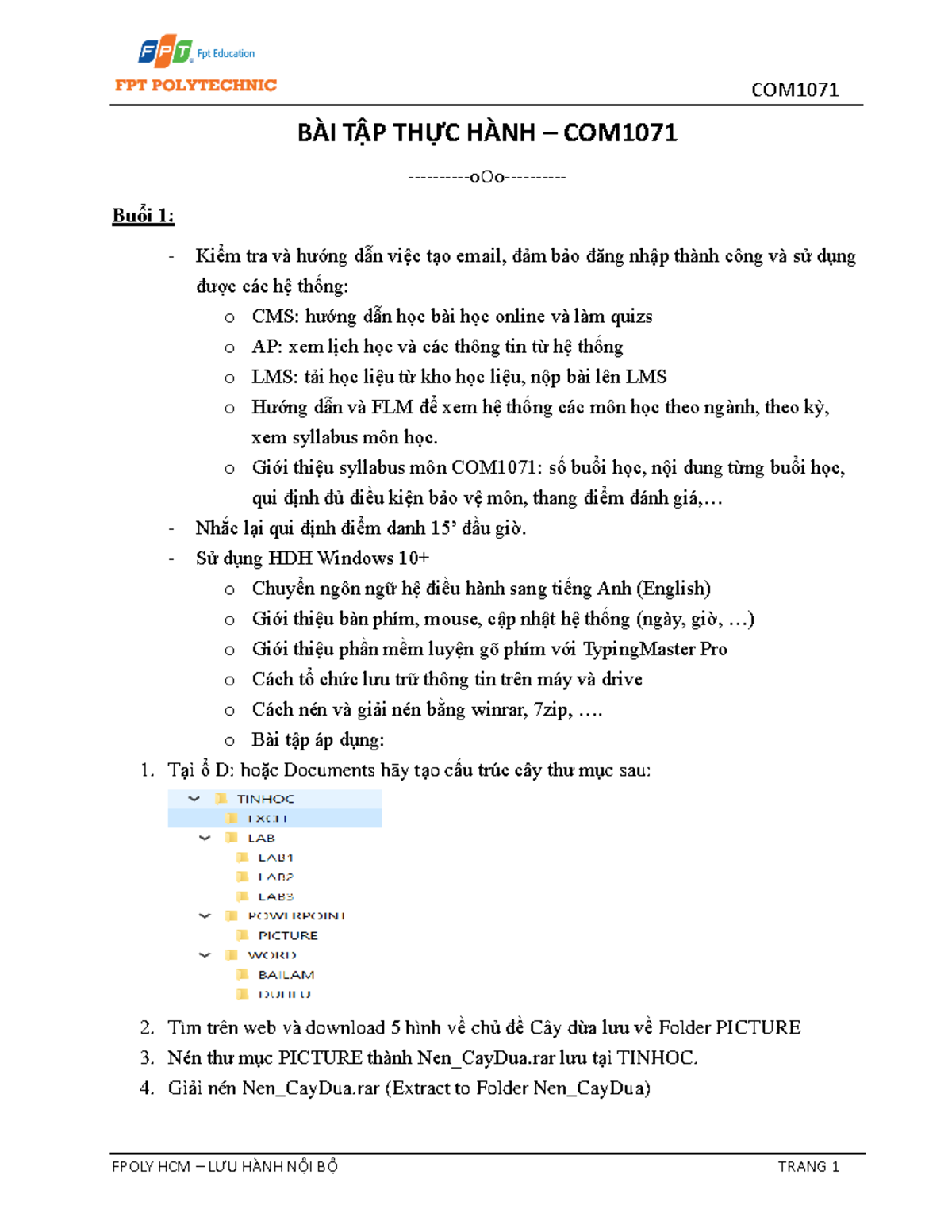 Bai tap thuc hanh mon Com1071 Fal2023 - 102 - BÀI TẬP THỰC HÀNH – COM -oOo- Buổi 1: Kiểm tra và ...