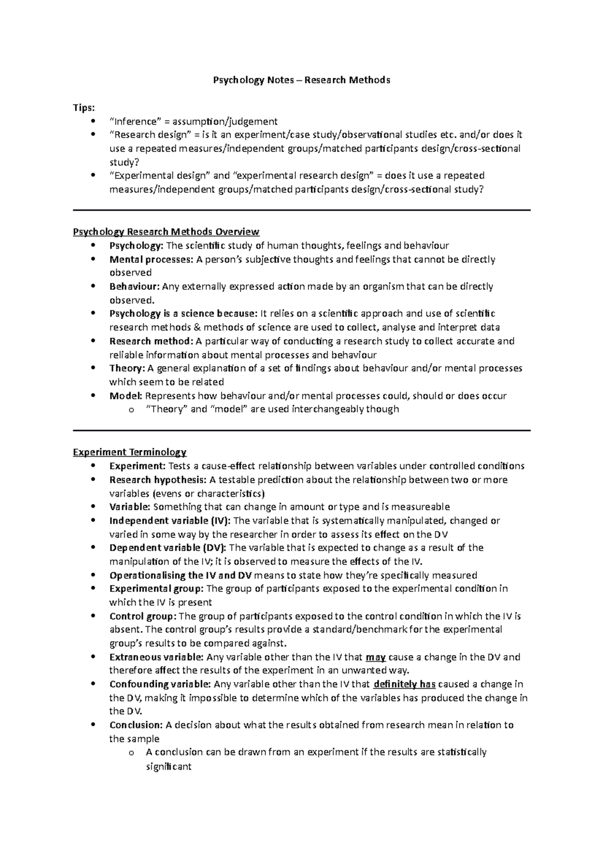 Research Methods - psych notes - Psychology Notes – Research Methods ...