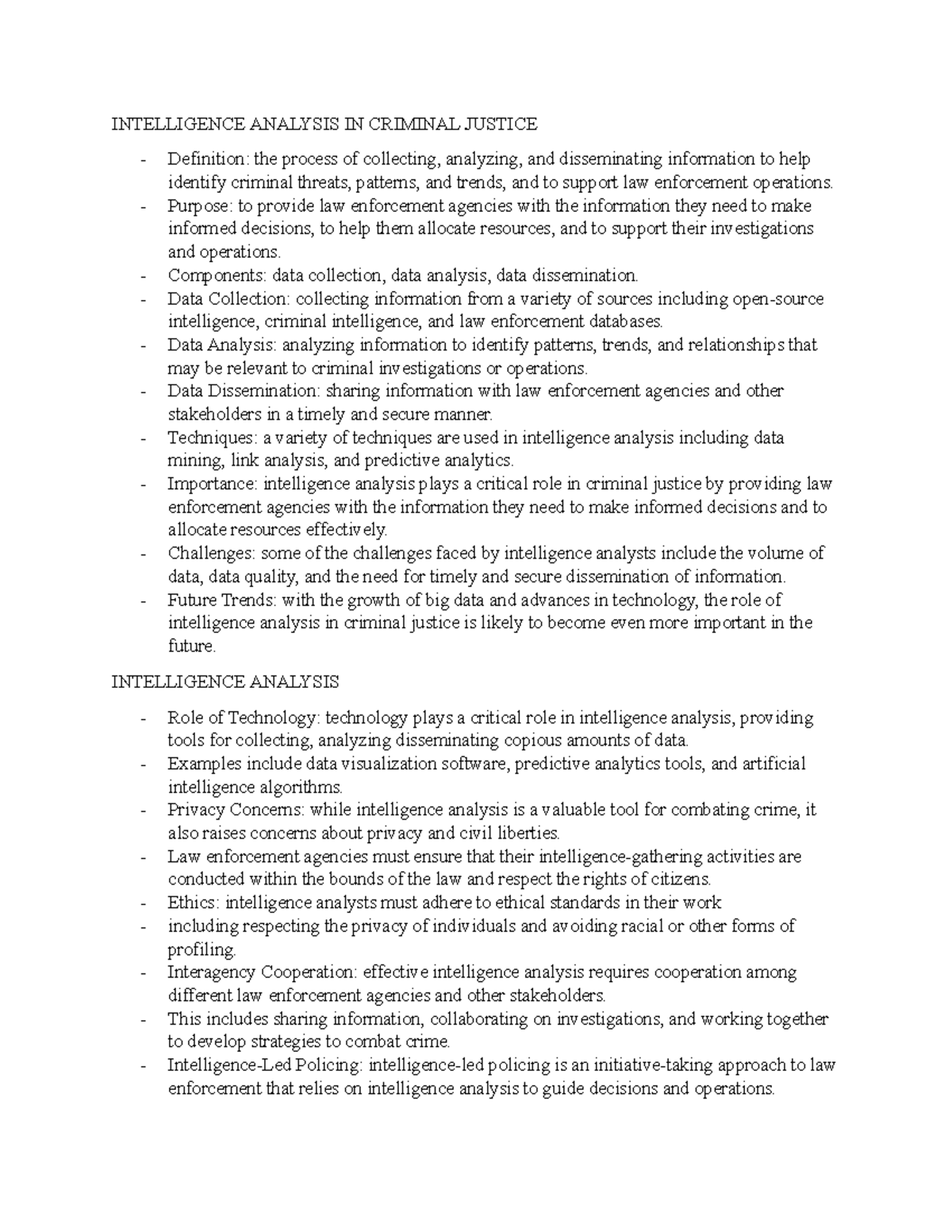 CRJ 101 Notes 1 - INTELLIGENCE ANALYSIS IN CRIMINAL JUSTICE POLICE ...