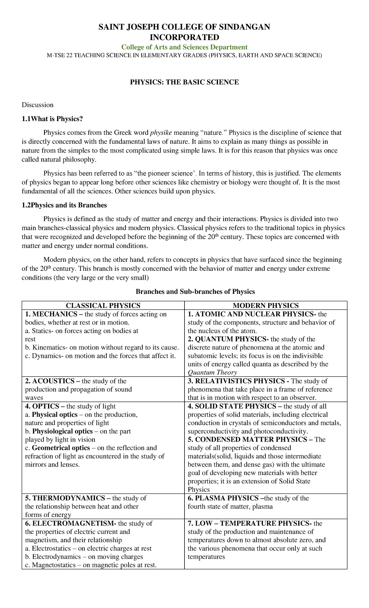 Sjcsi Physics THE Basic Science Study Guide - SAINT JOSEPH COLLEGE OF ...