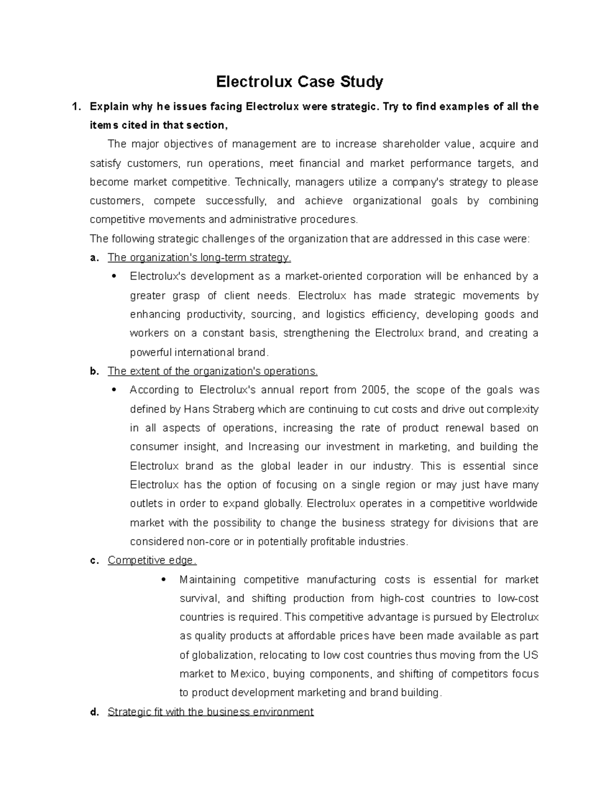 Electrolux Case Study - mgt - Electrolux Case Study Explain why he issues facing Electrolux were ...