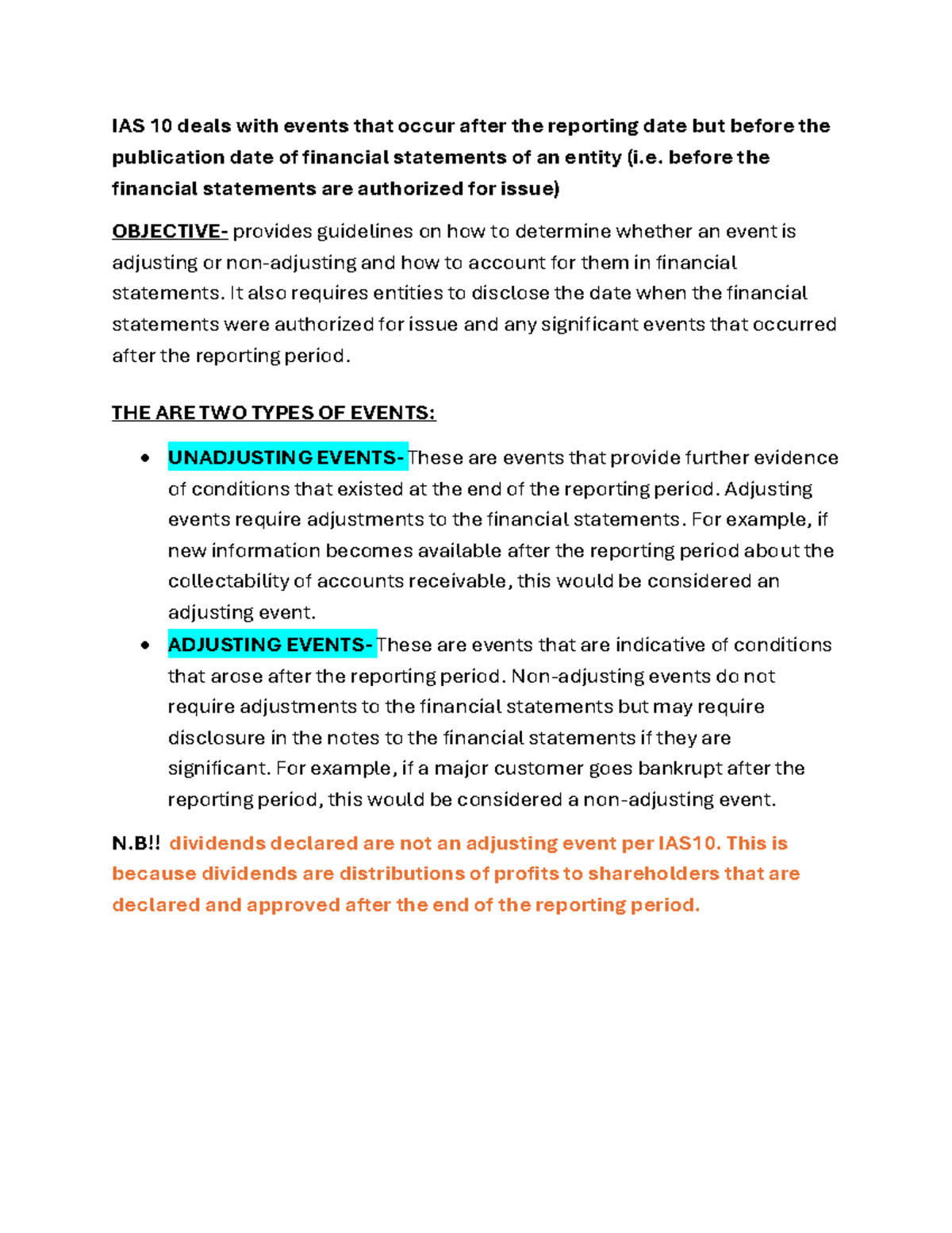 IAS 10 Explained - summarised notes on IAS10 - IAS 10 deals with events ...