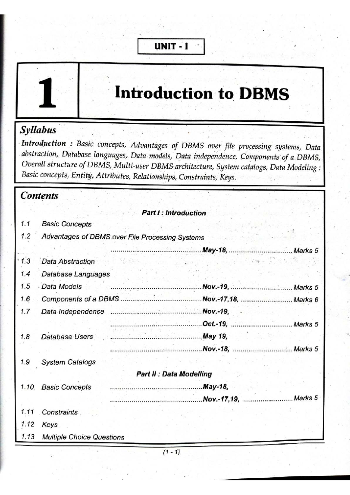 Dbms insem this is decode pdf - UNIT I 1 Introduction to DBMS Syllabus Introduction : Basic ...