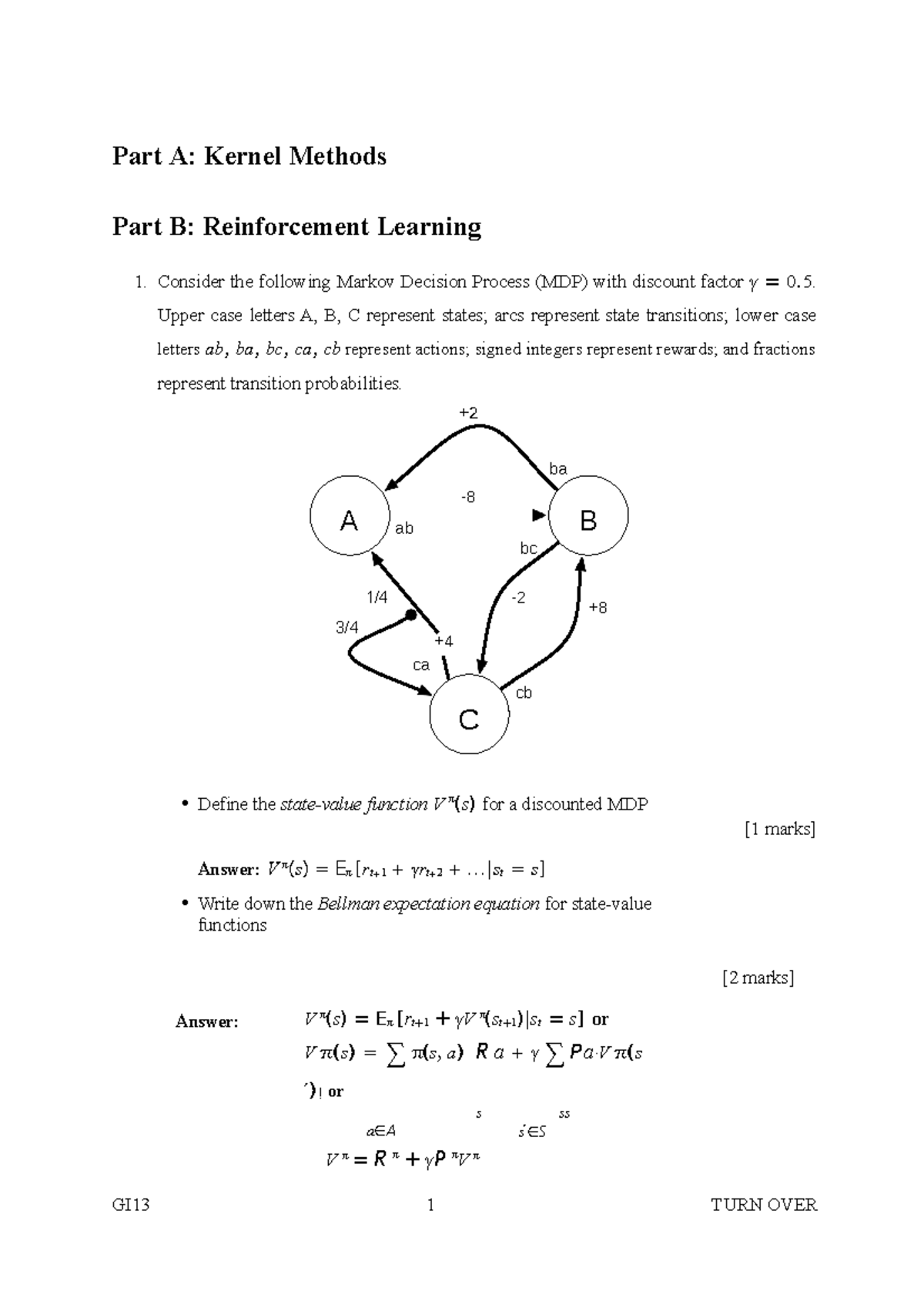 Kernel method - Lecture notes 1-3 - GI13 1 TURN OVER ba A ab B bc 1/4 ...