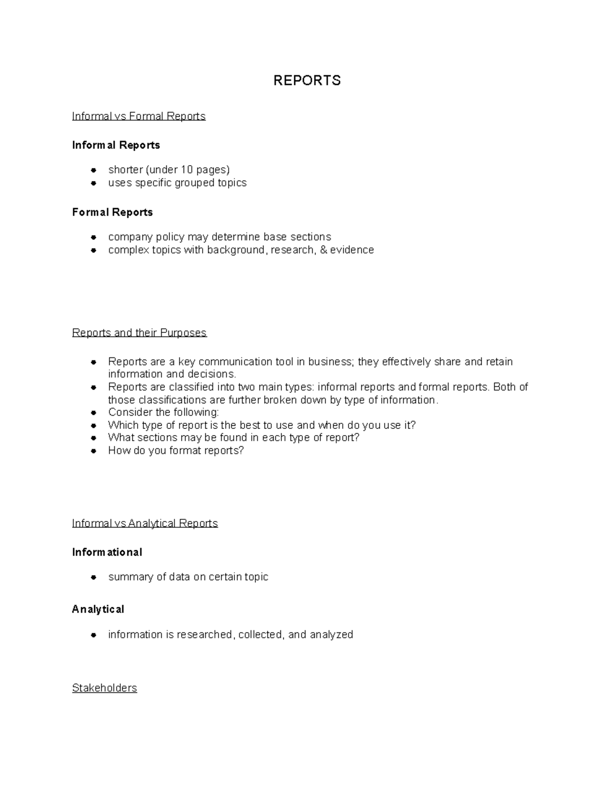 Business Communications Notes #11 - REPORTS Informal vs Formal Reports ...