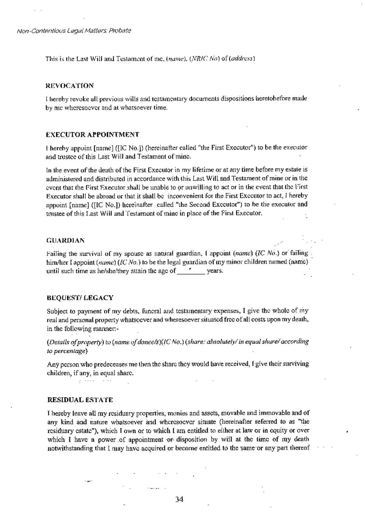 Contoh Will - sample of Will - Law of Probate - Studocu