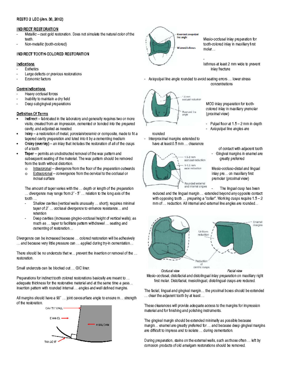 Resto 2 LEC (Jan 30) - RESTO 2 LEC (Jan. 30, 2012) inlay preparation ...