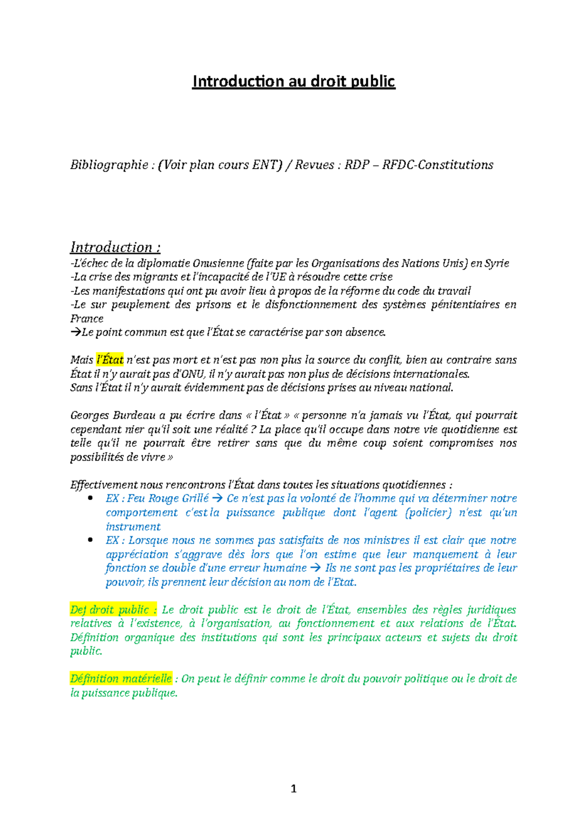 Introduction au droit public - Introduction au droit public Bibliographie : (Voir plan cours ENT ...