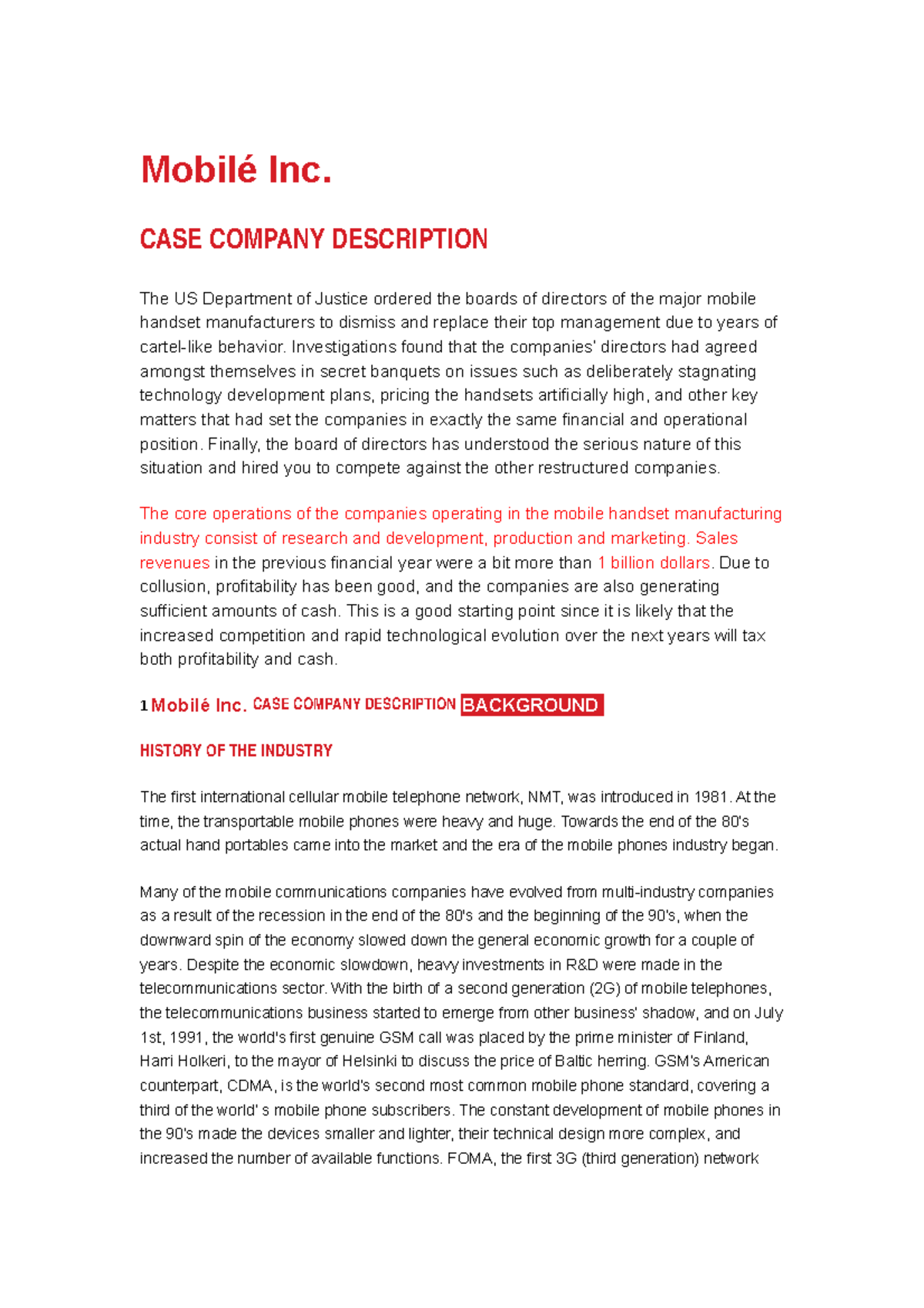 case study of strategic decision - Mobilé Inc. CASE COMPANY DESCRIPTION ...