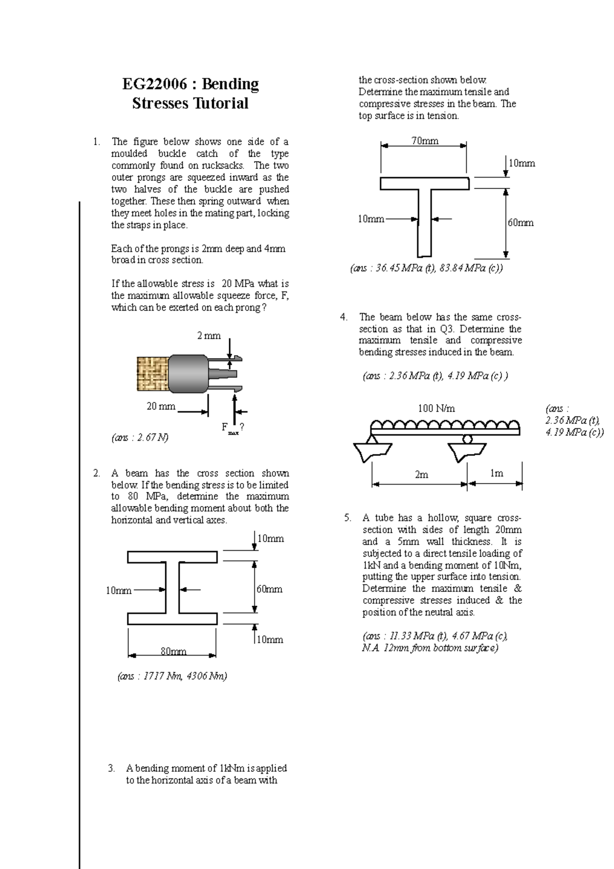 Bending stress tutorial - EG22006 : Bending Stresses Tutorial The ...