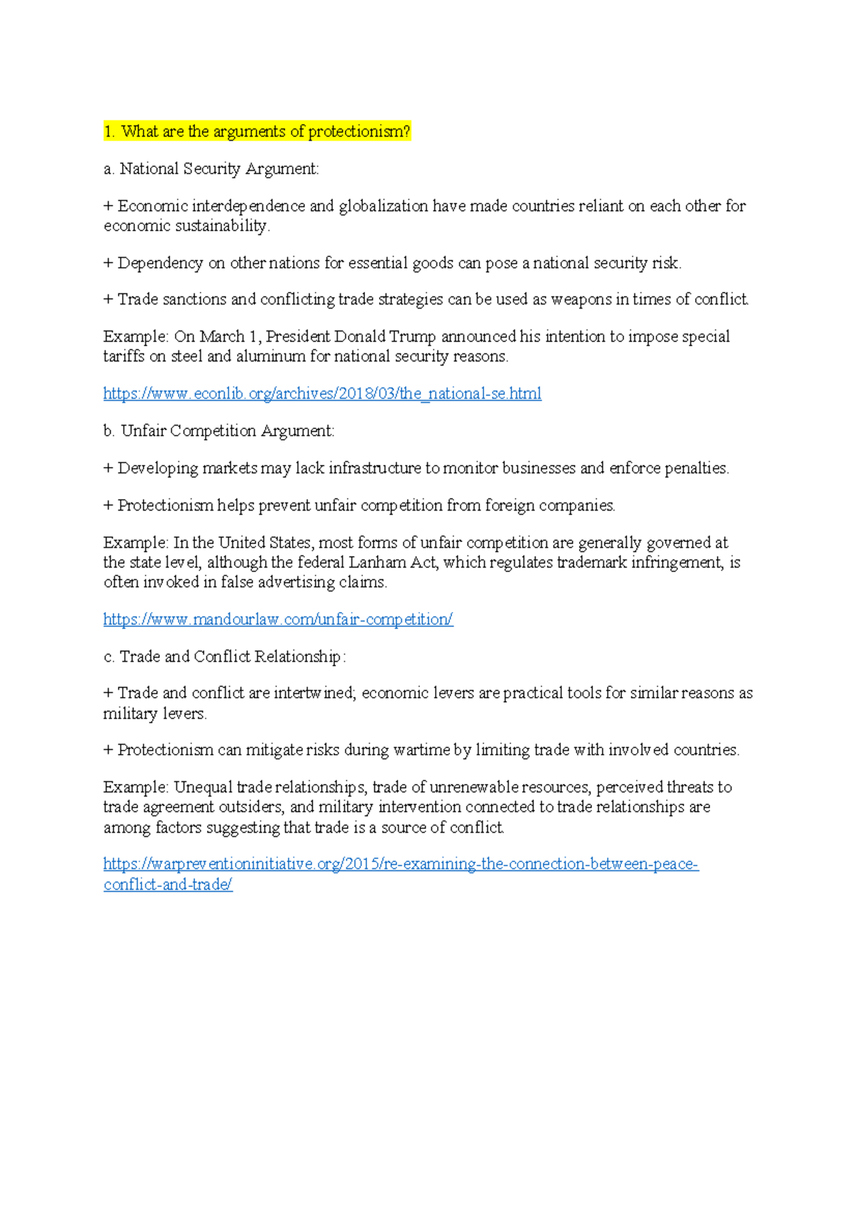 What are the arguments of protectionism - National Security Argument ...