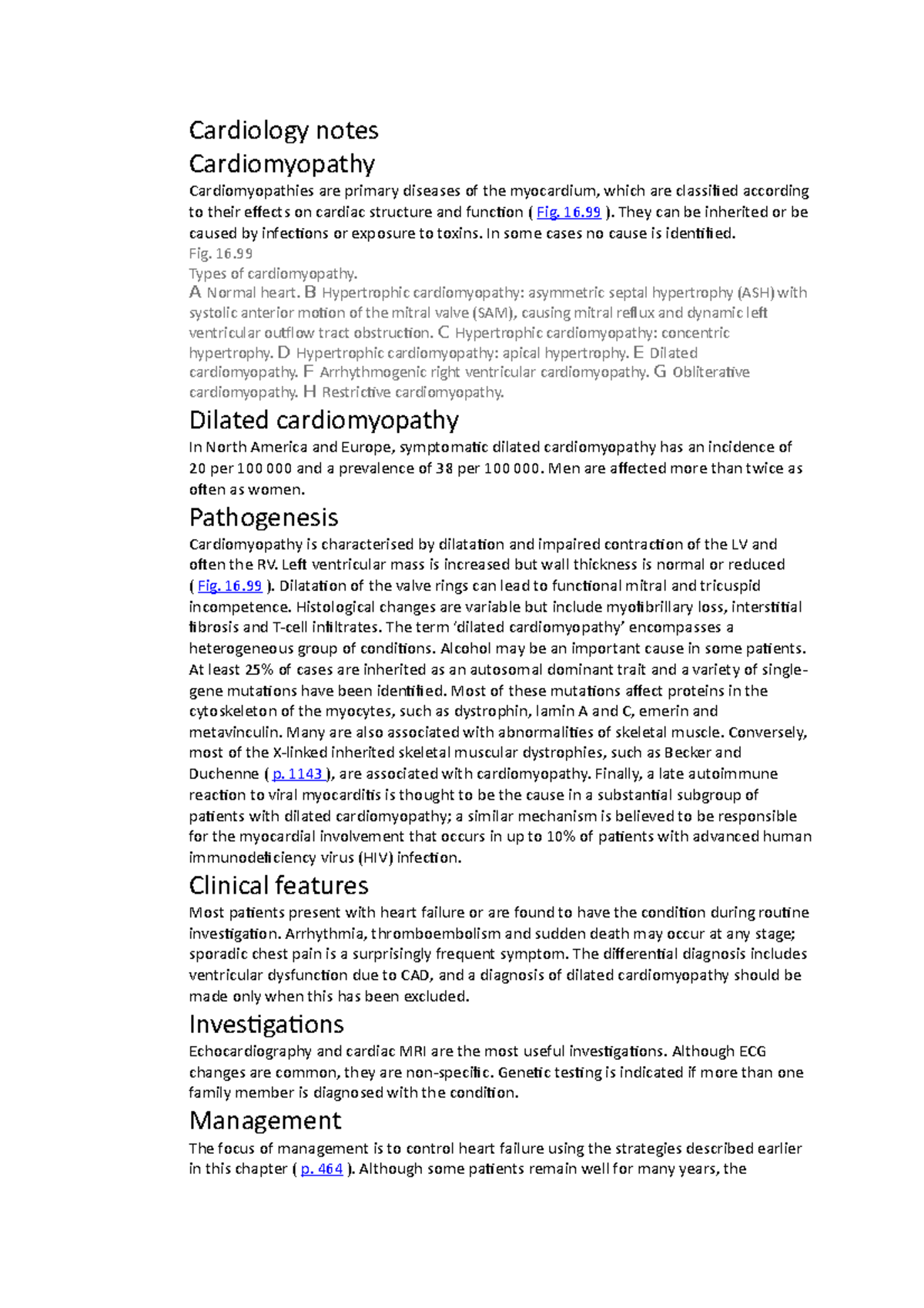 Cardiology notes - Cardiology notes Cardiomyopathy Cardiomyopathies are ...