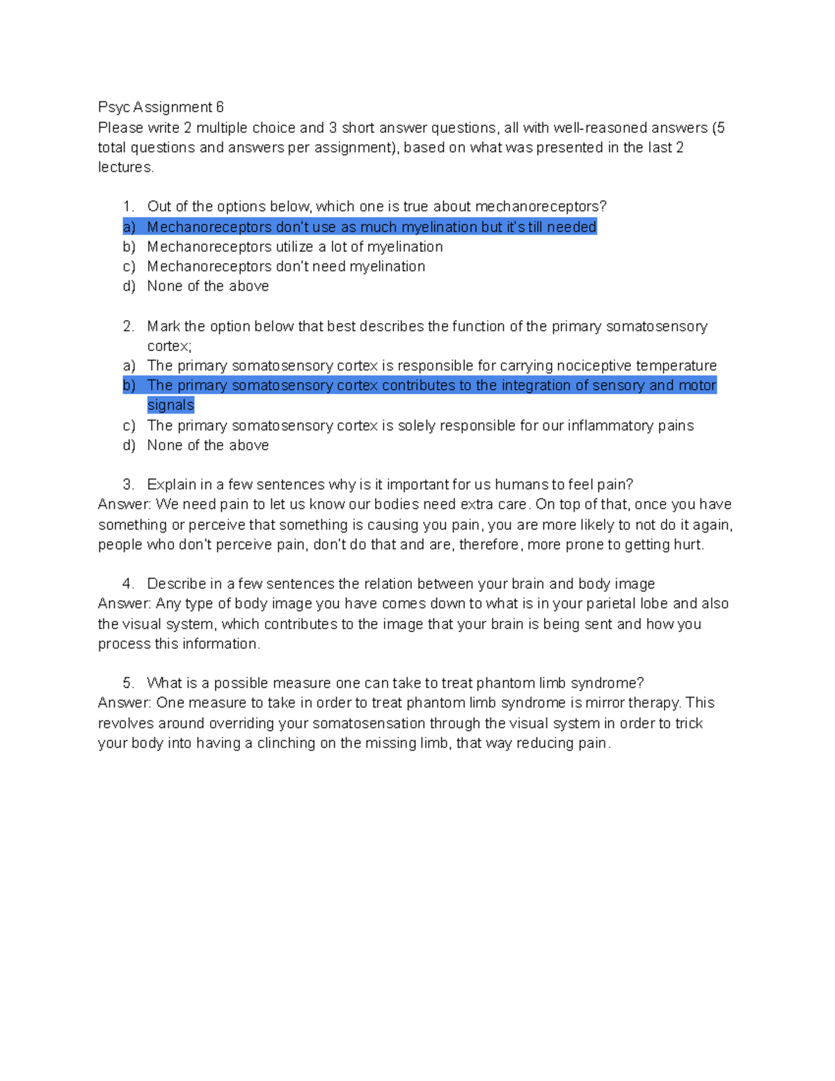 Psyc Assignment 6 Every Week We Were Asked To Create Our Own Question Problems Multiple