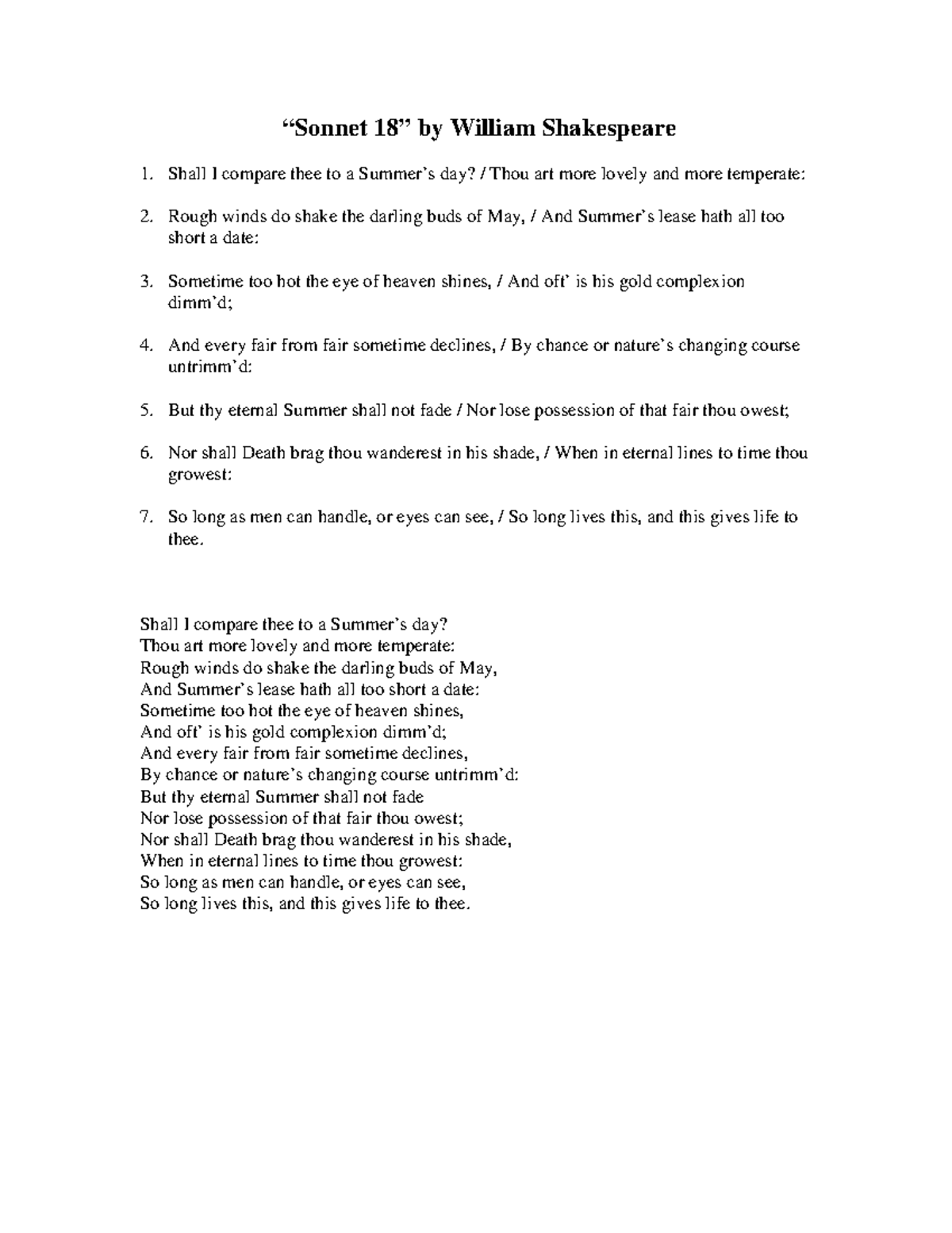 Battlefield-preservation - “Sonnet 18” by William Shakespeare Shall I ...