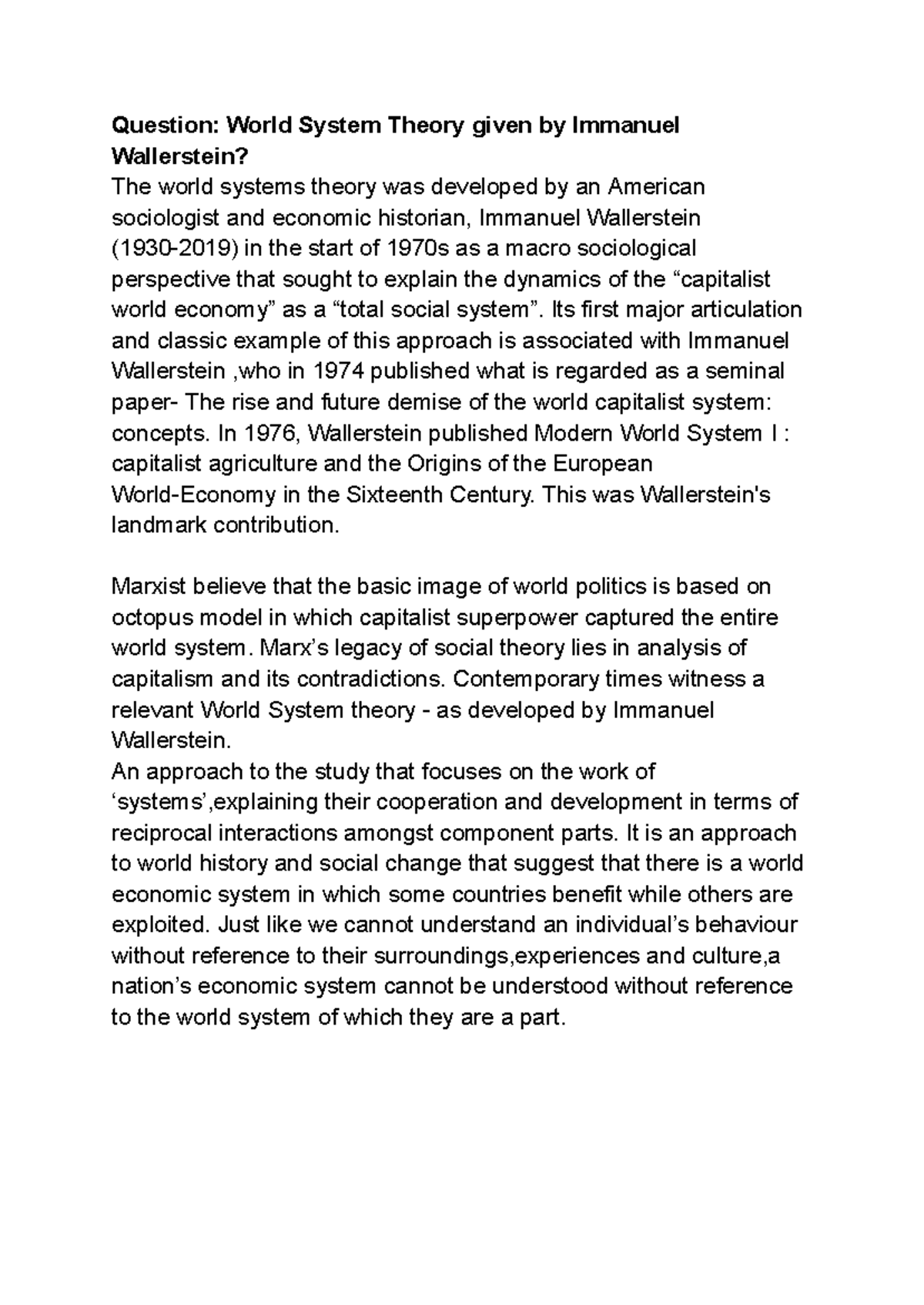 World System Theory - Its first major articulation and classic example ...