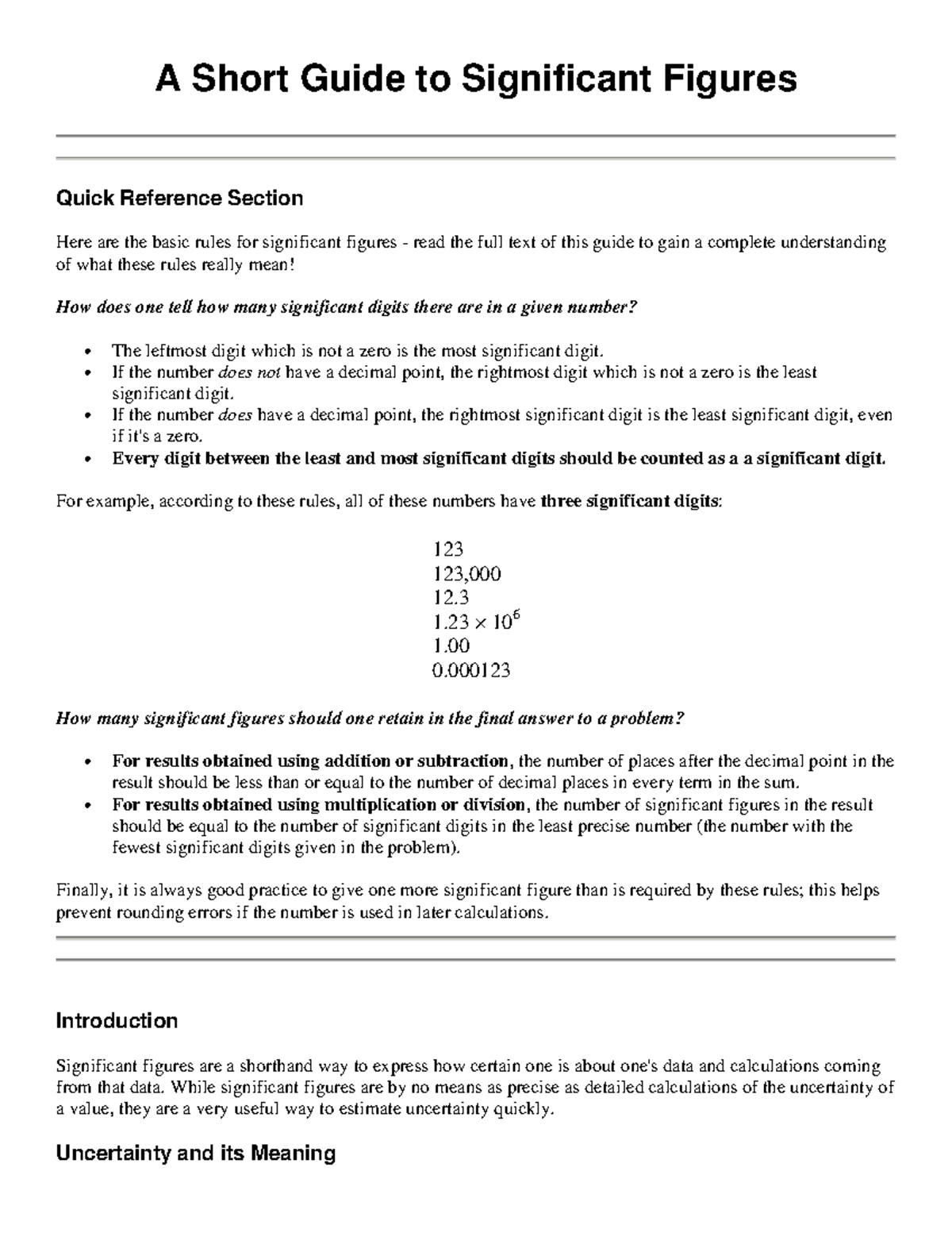 Significant Figures Guide - A Short Guide to Significant Figures Quick ...