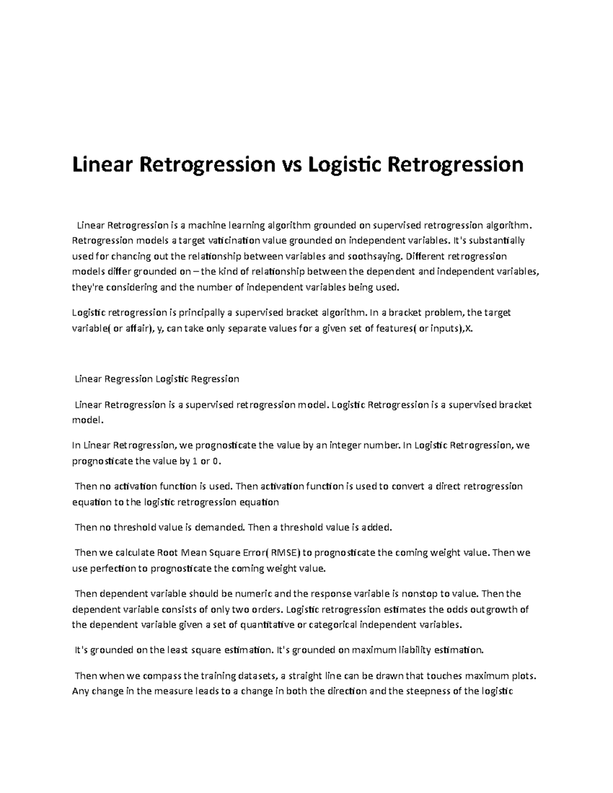 Linear Retrogression vs Logistic Retrogression - Retrogression models a ...