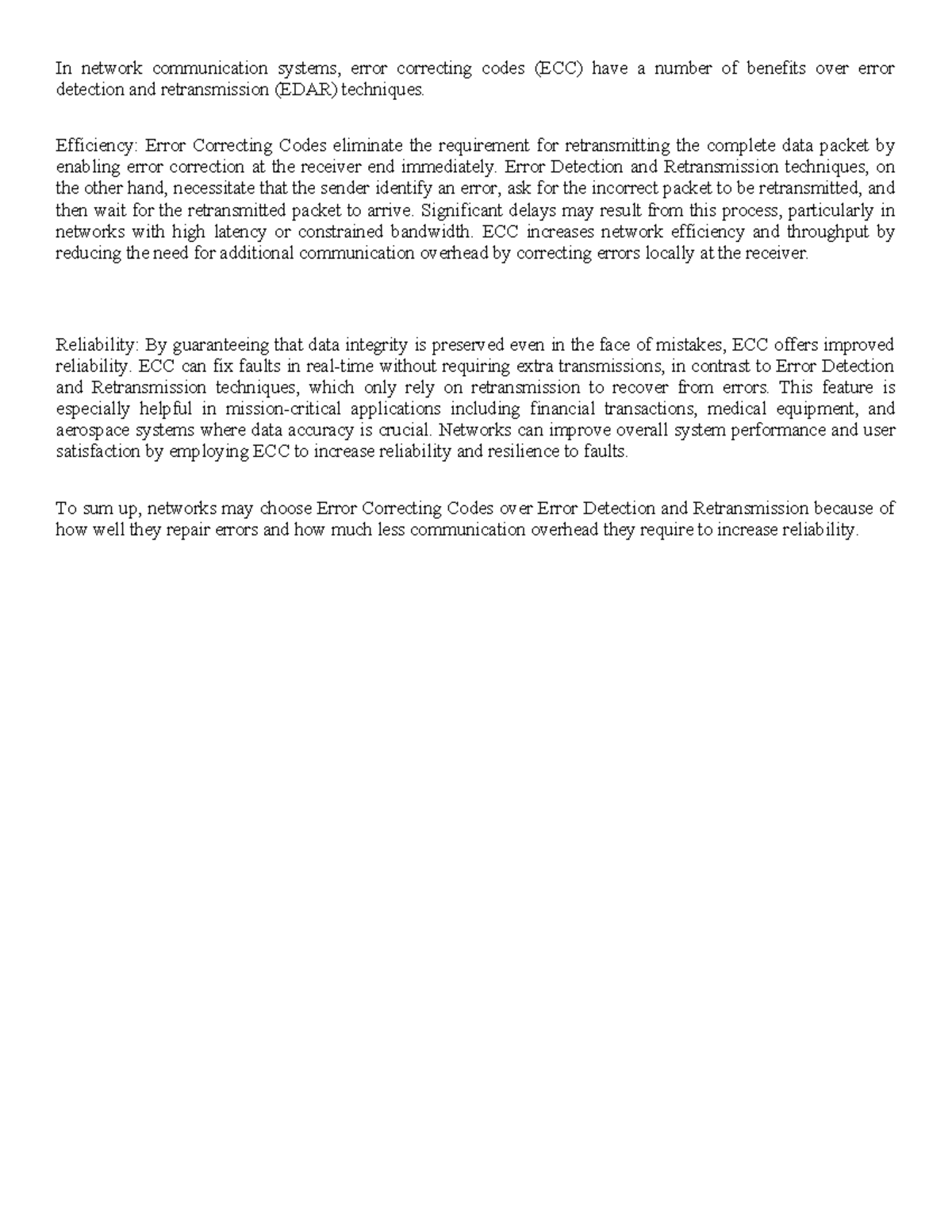 Learning Journal Unit 3 - In network communication systems, error correcting codes (ECC) have a ...