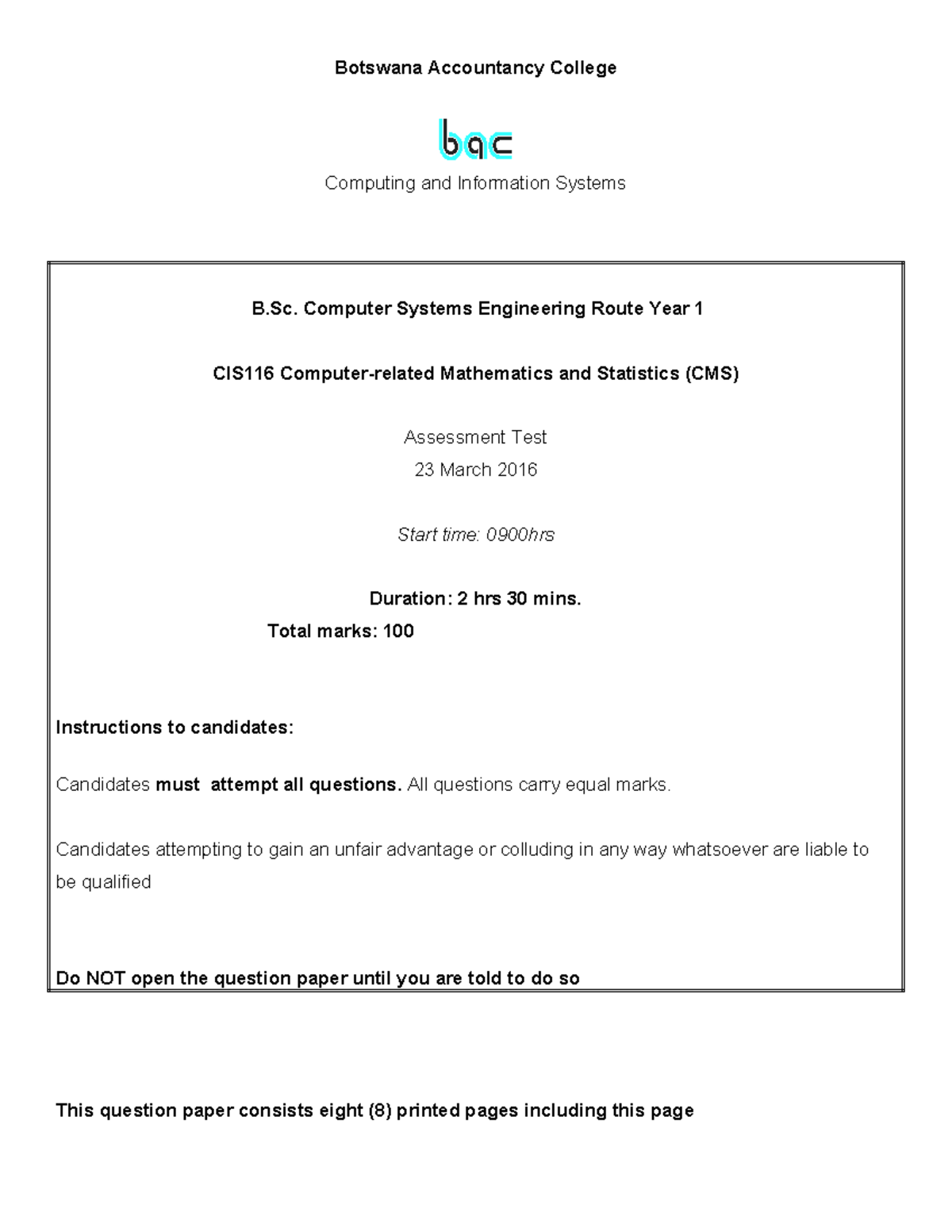 Null - Basic Maths Warra! - Botswana Accountancy College Computing and Information Systems B ...