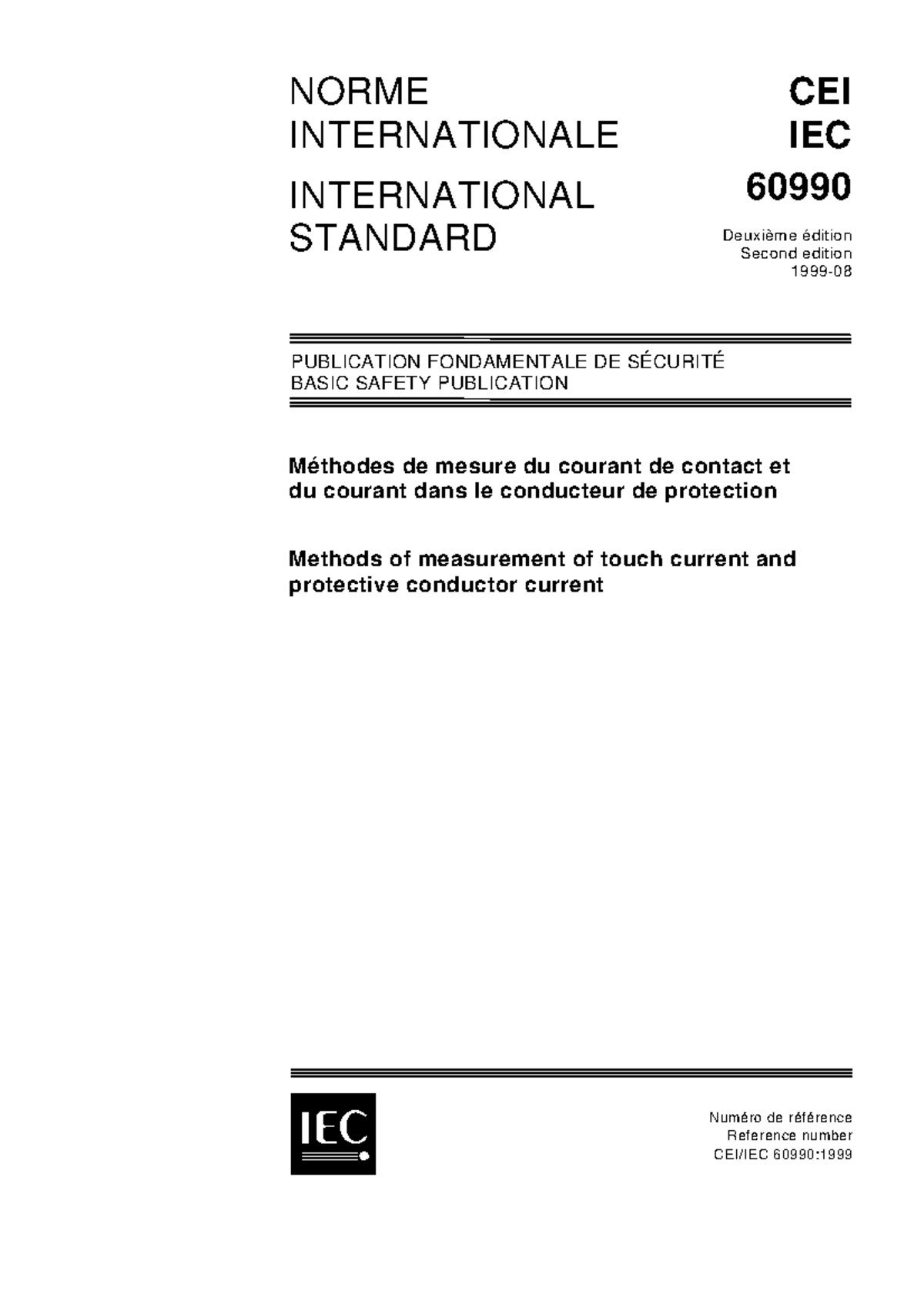 IEC 60990 1999 Methods of measurement of touch current and protective ...