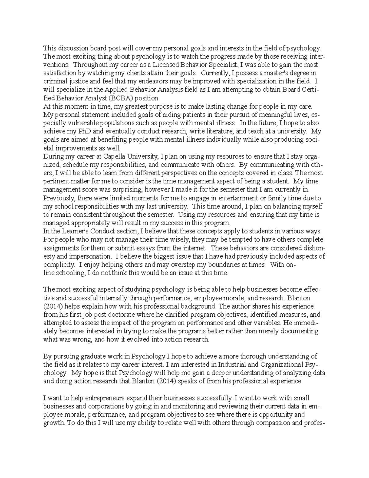 Unit 1 Discussion 3 - This discussion board post will cover my personal ...